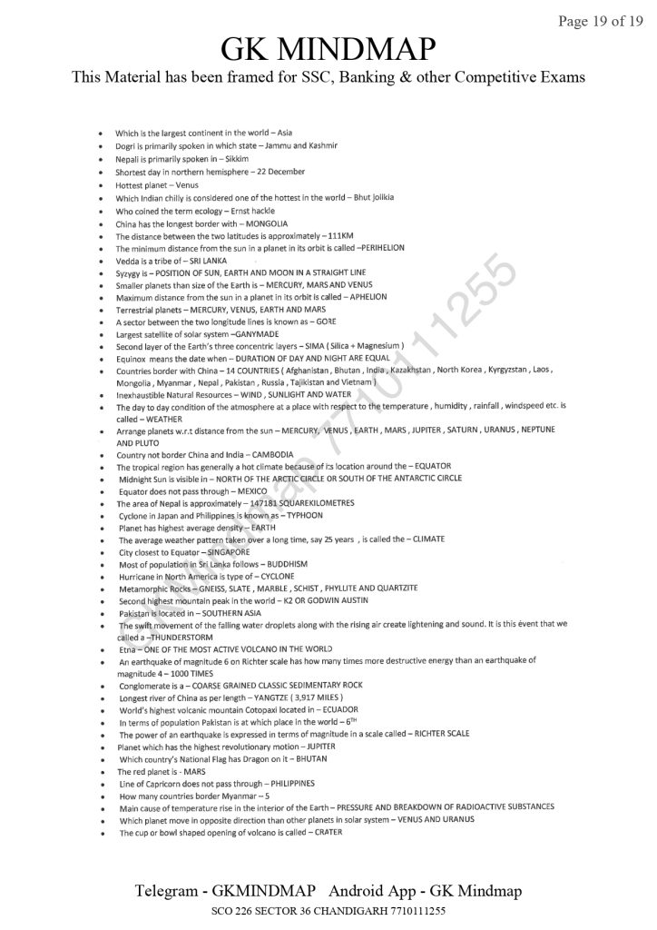 GK Mindmap Geography - Simran IAS Academy
